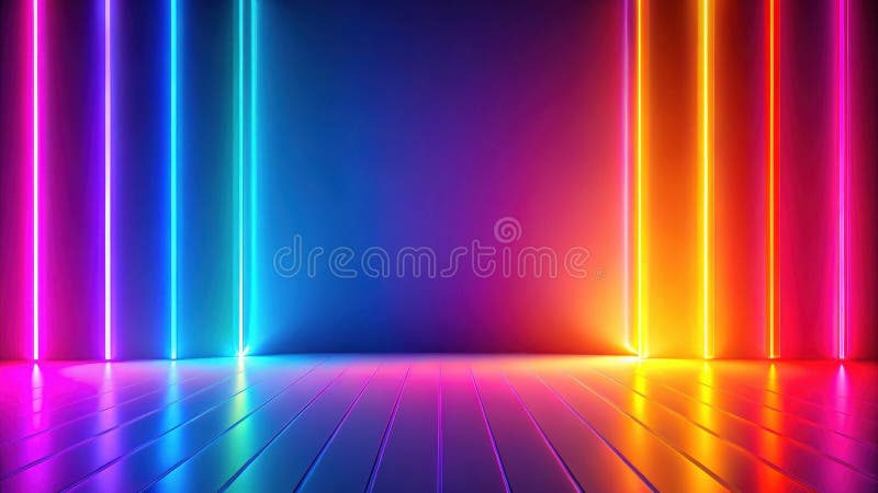 Abstract Vibrant Neon Light Show on a Reflective Floor. Generative AI ...