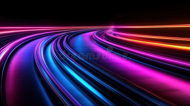 Abstract Vibrant Neon Speed Lines on a Curved Road Stock Illustration ...