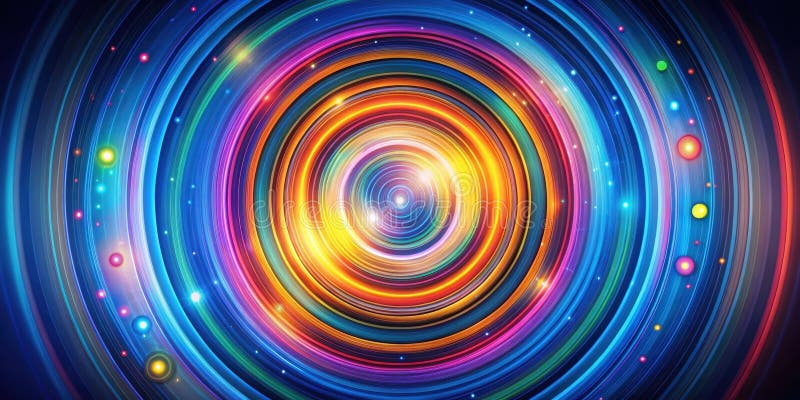 Abstract Vibrant Rainbow Concentric Circles with Glowing Lights ...