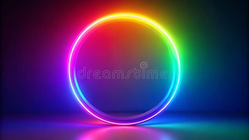 Abstract Vibrant Rainbow Neon Circle Light Frame Background. Generative ...