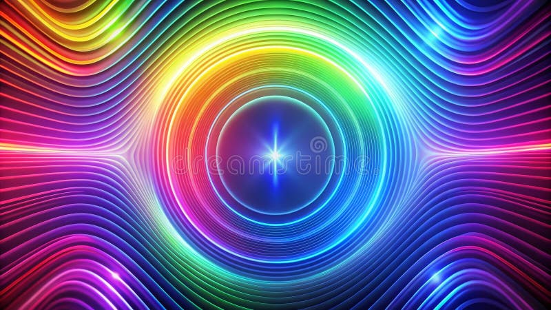 Abstract Vibrant Rainbow Wave Pattern with Glowing Concentric Circles ...