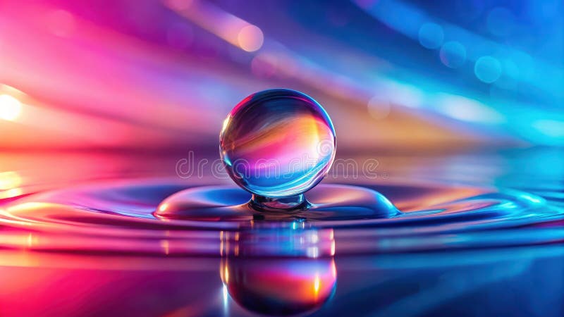 Abstract Vibrant Sphere Resting on Colorful Liquid Surface. Generative ...