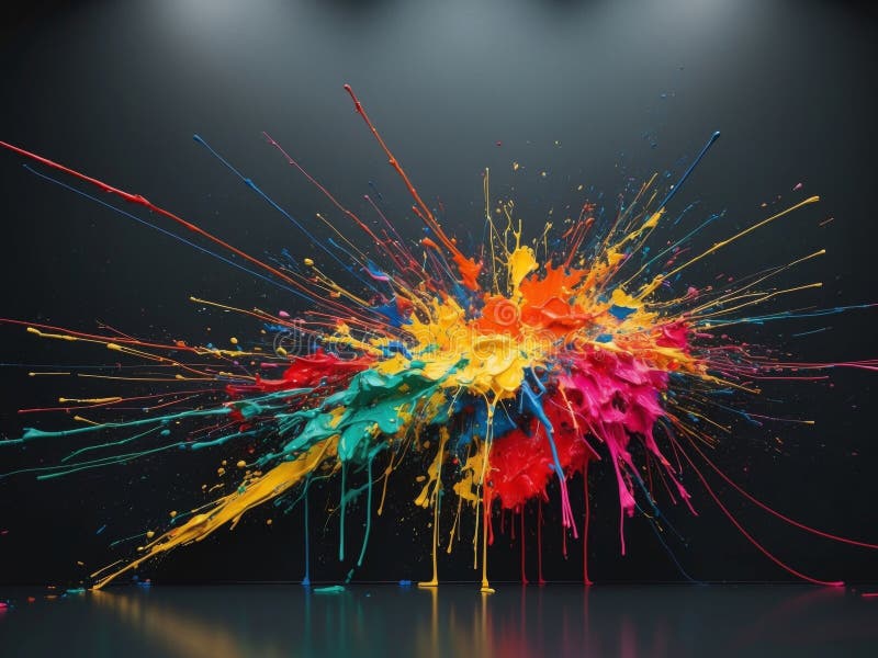 Abstract Vibrant Splash Splatter of Colors on Black Background. Stock ...