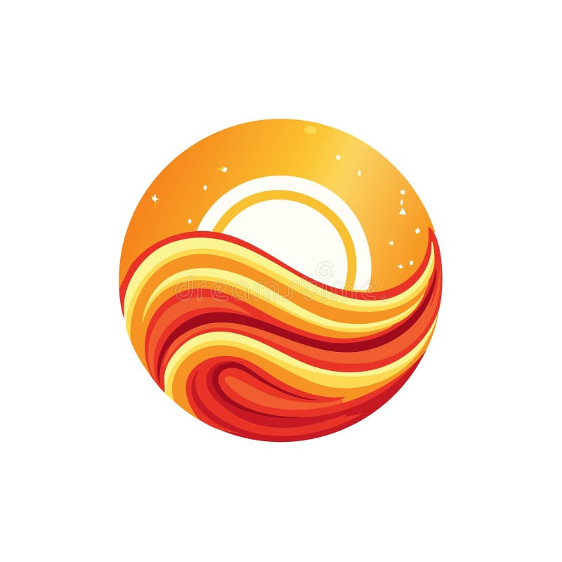 Abstract Vibrant Sun and Ocean Waves in a Circular Design Warm Colorful ...
