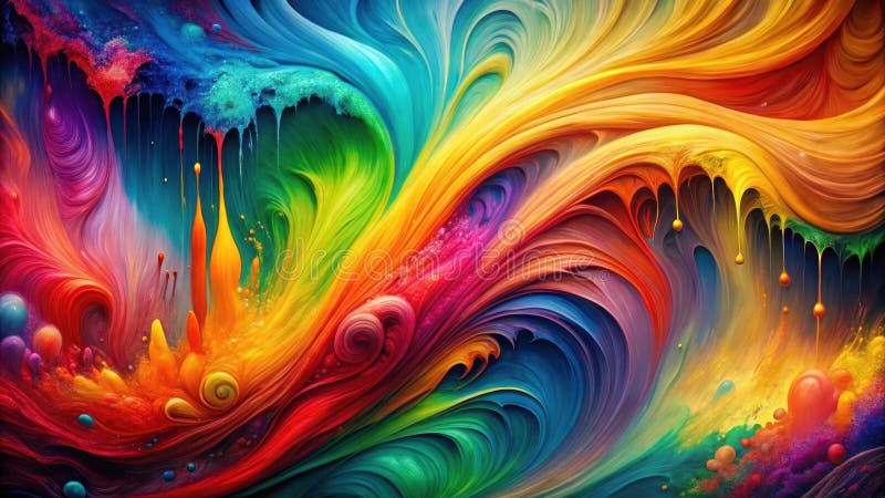 Abstract Vibrant Swirls of Color, Paint Drips and Dynamic Fluid Forms ...