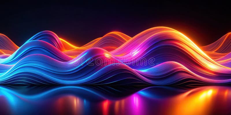 Abstract Vibrant Waves of Light and Color Reflecting on a Dark Surface ...