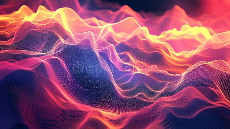Abstract Vibrant Wavy Patterns of Neon Light, Digital Art. Futuristic ...