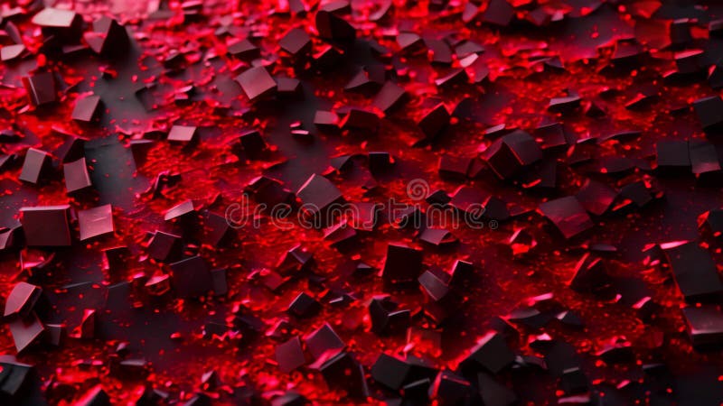 An Abstract Video of Scattered Black Squares on a Dark, Static-filled ...