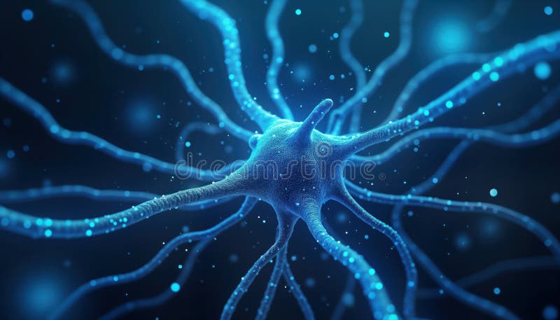 Abstract View of Blue Nerve Cell. Complex Intricate Connections ...