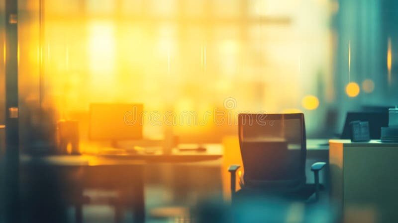 Abstract View of Blurred Office Cubicles with Warm Lighting Creating an ...