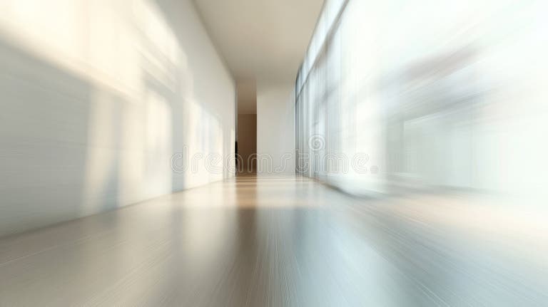 Abstract View of Bright Hallway with Large Windows and Blurred Motion ...