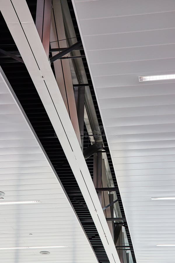 Abstract View of Ceiling with Metal Slats and a Single Double Metal ...