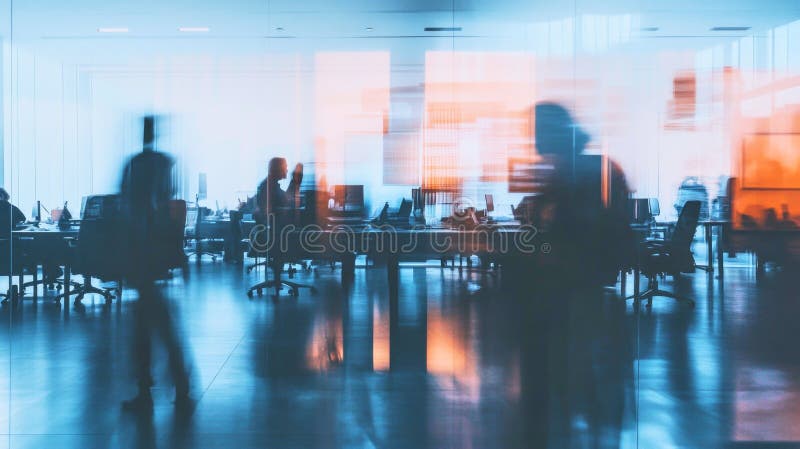 Abstract View of Contemporary Open-plan Office with Employees Working ...