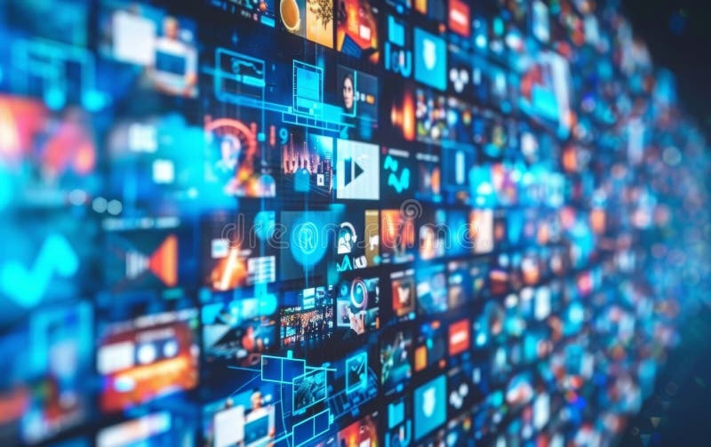 Abstract View of a Digital Interface with Various Media Icons and ...