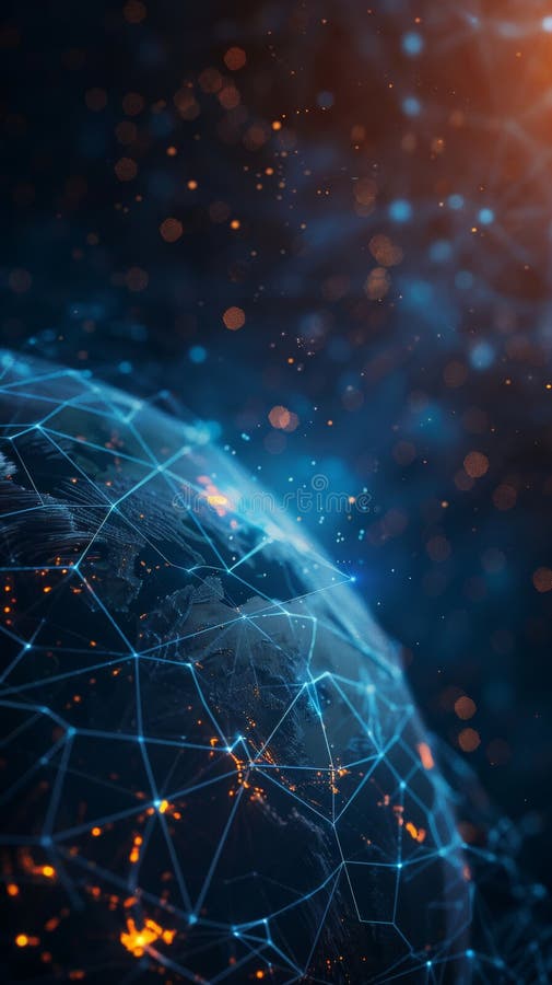 Abstract View of Earth with Interconnected Glowing Lines in Outer Space ...