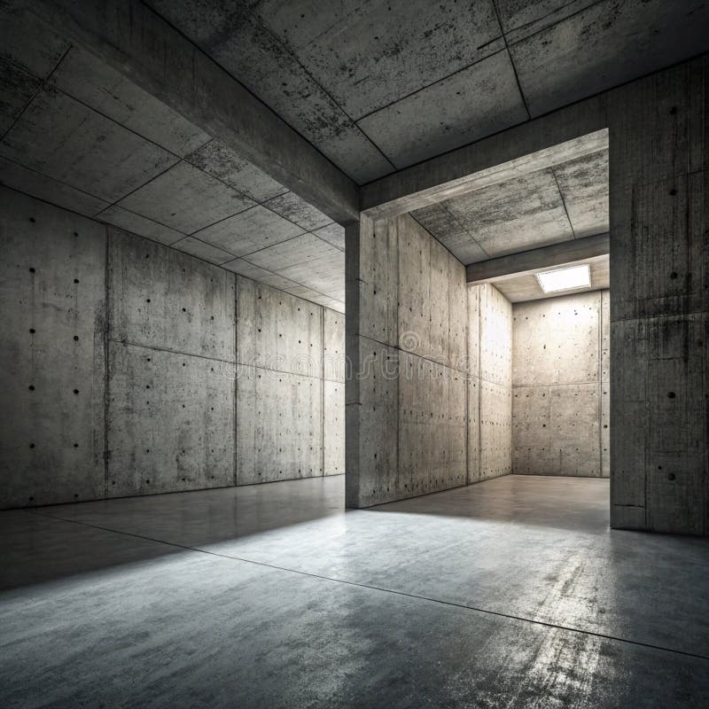 Abstract View of Empty Concrete Room with Textured Walls Stock Image ...