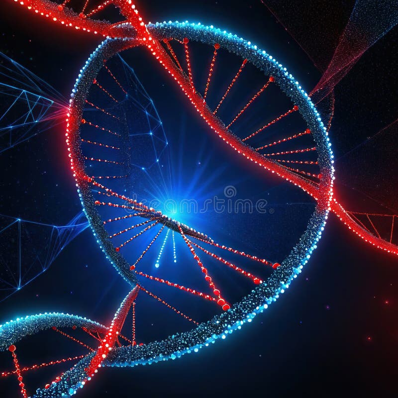 Abstract View of Genome and Dna Molecular Chain in Red and Colored Dna ...