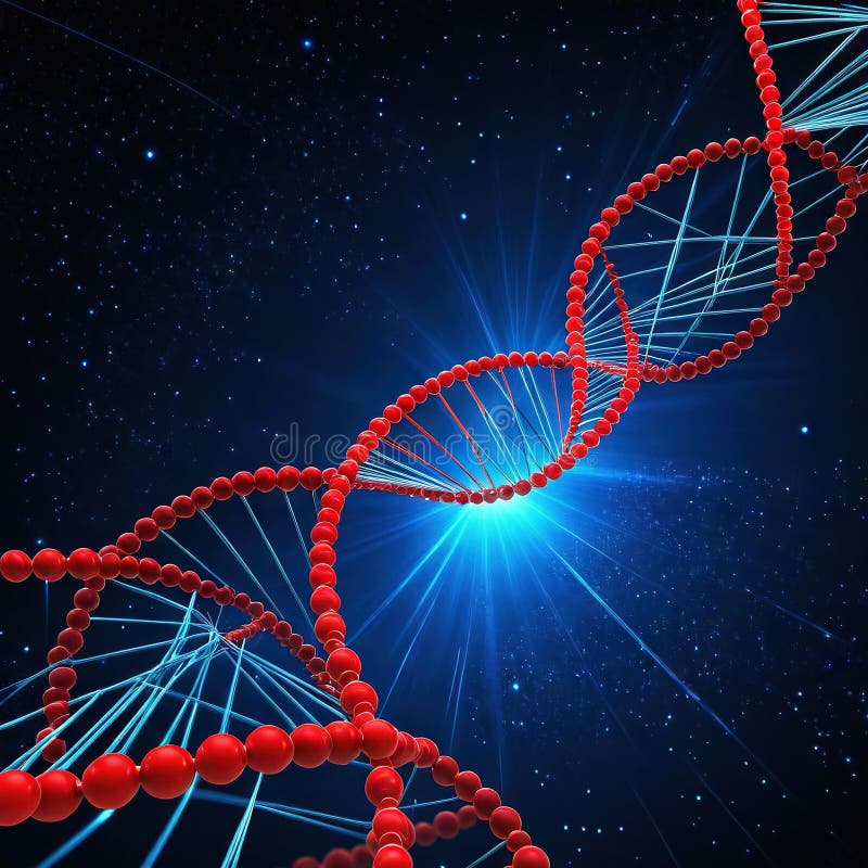 Abstract View of Genome and Dna Molecular Chain in Red and Colored Dna ...