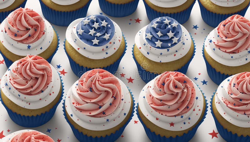 An Abstract View of a Group of Cupcakes with Red, White and Blue ...