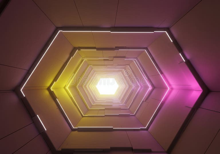 Abstract View of a Hexagonal Tunnel Illuminated with Vibrant Lights ...