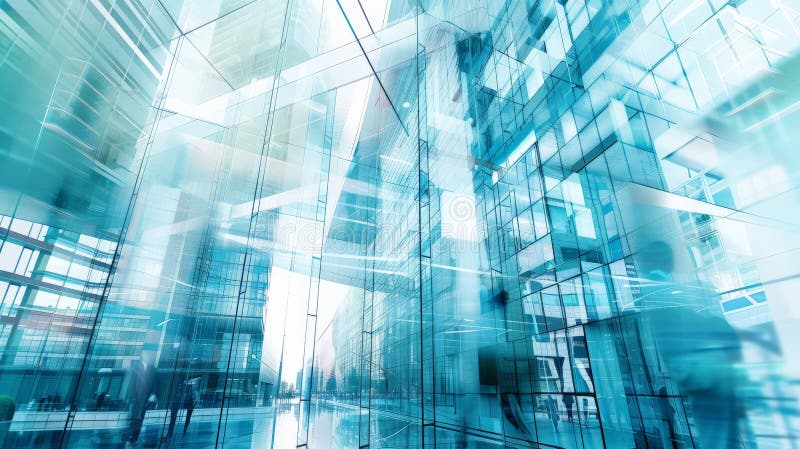Abstract View of a High-tech Glass Building with Reflections and Light ...