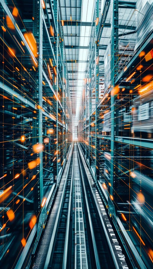 Abstract View of a High Tech Warehouse Showcasing Smart Systems and ...