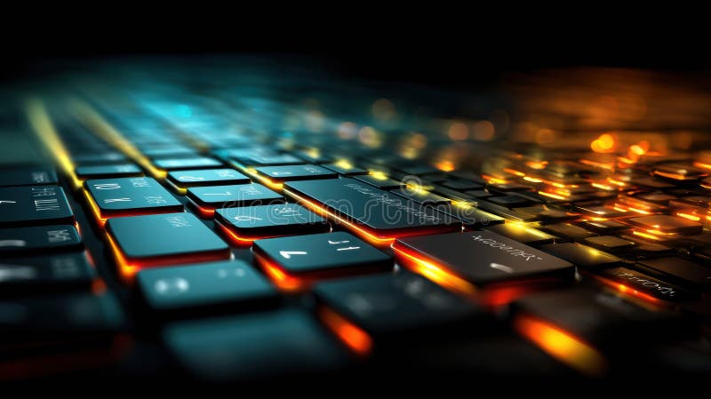Abstract View of Illuminated Keyboard and Glowing Screen Highlighting ...