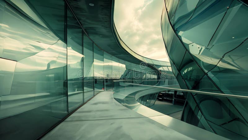 An Abstract View of a Modern Buildings Facade, Showcasing Curved Glass ...
