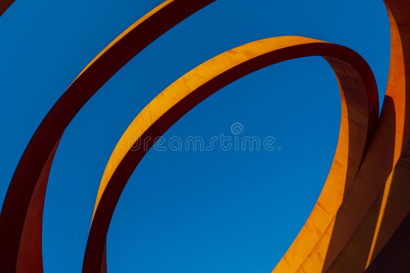Abstract View of Modern Sculptural Architecture with Vibrant Red and ...