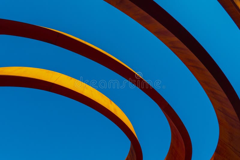Abstract View of Modern Sculptural Architecture with Vibrant Red and ...
