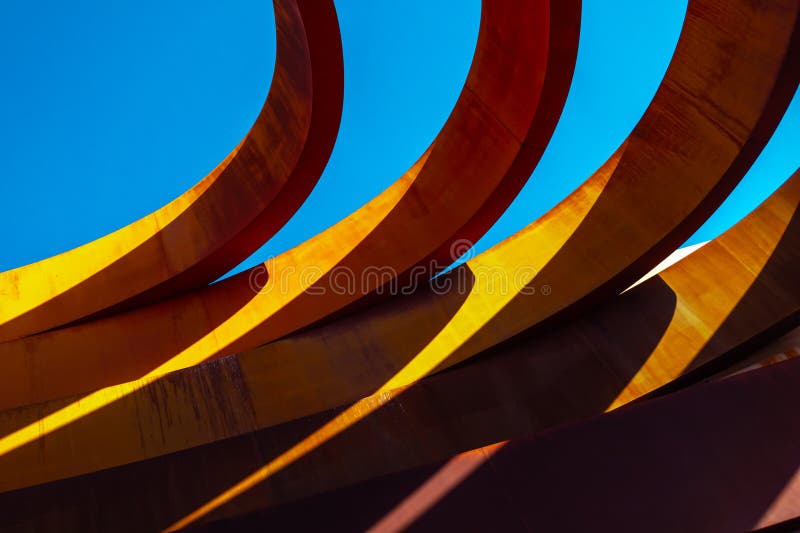 Abstract View of Modern Sculptural Architecture with Vibrant Red and ...