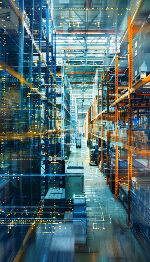 Abstract View of a Modern Warehouse Showcasing Integration of Smart ...