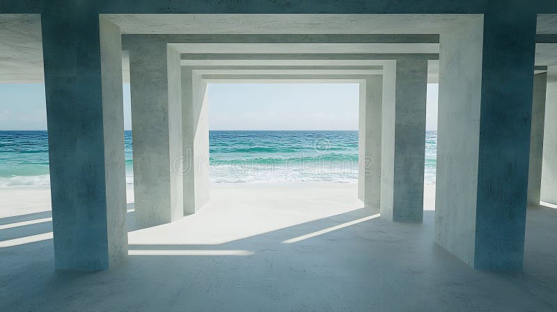 Abstract View of Ocean through Architectural Pillars Stock Image ...