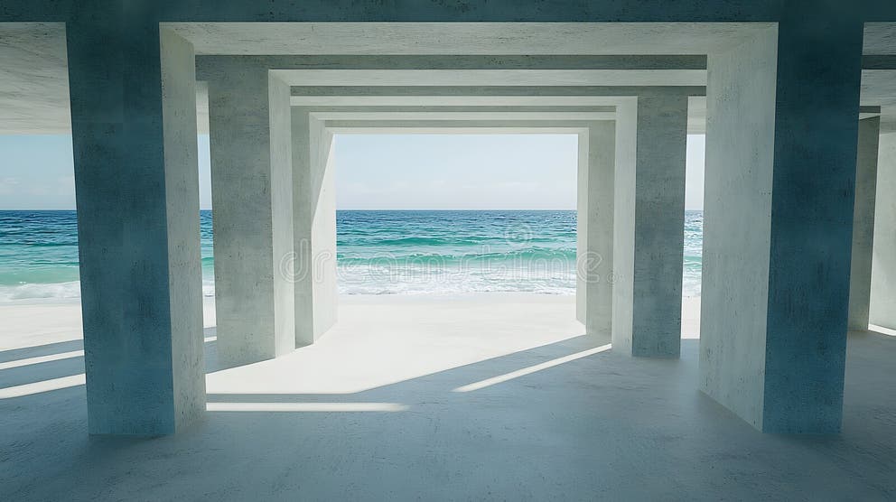 Abstract View of Ocean through Architectural Pillars Stock Photo ...