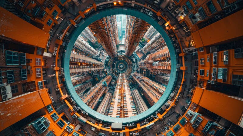 An Abstract View of Some Buildings from Below with One Being Taken Down ...