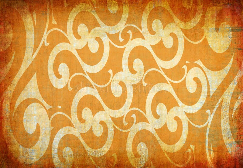 Orange Fiery Background with Black Scrollwork Stock Illustration ...