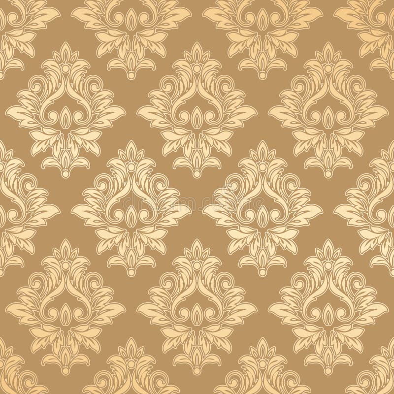 Seamless Golden Floral Damask Wallpaper. Stock Vector - Illustration of ...