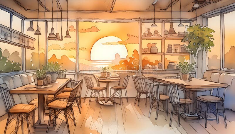 Vintage Workspace in Cafe in the Early on Digital Art Concept ...