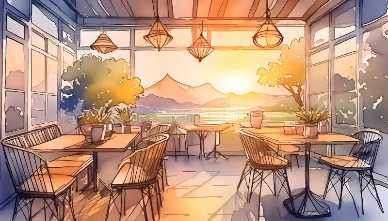 Vintage Workspace in Cafe in the Early on Digital Art Concept ...