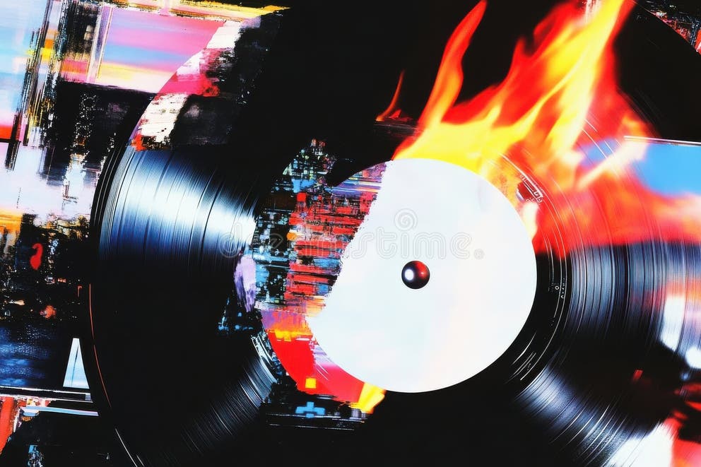 Abstract Vinyl Record Design with Fiery Visual Elements and Colorful ...