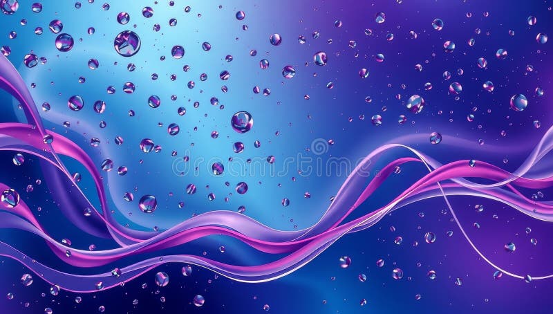 Abstract Violet and Blue Background with Bubbles and Wavy Lines Stock ...