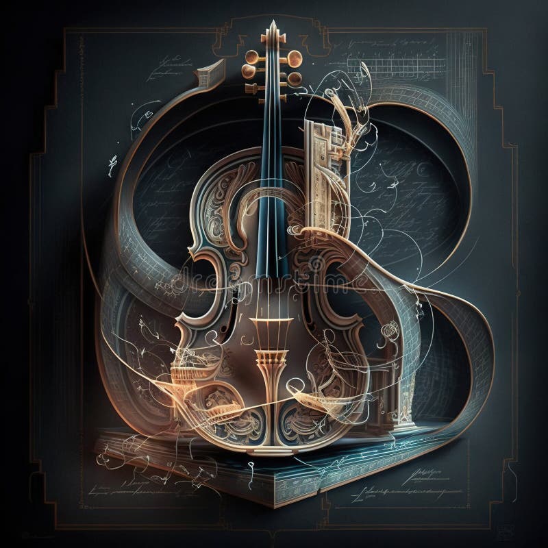 Abstract Violin Blueprint, Generative AI Stock Illustration ...