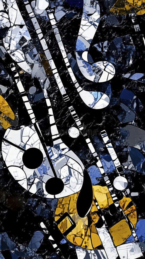 Abstract Violin and Musical Notes in Blue and Gold Stock Illustration ...