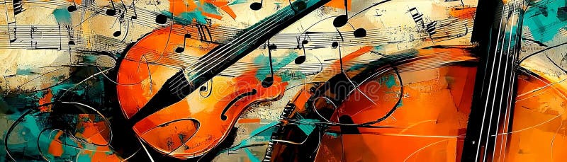 Abstract Violin Symphony - Orange and Teal Oil on Canvas - Two ...