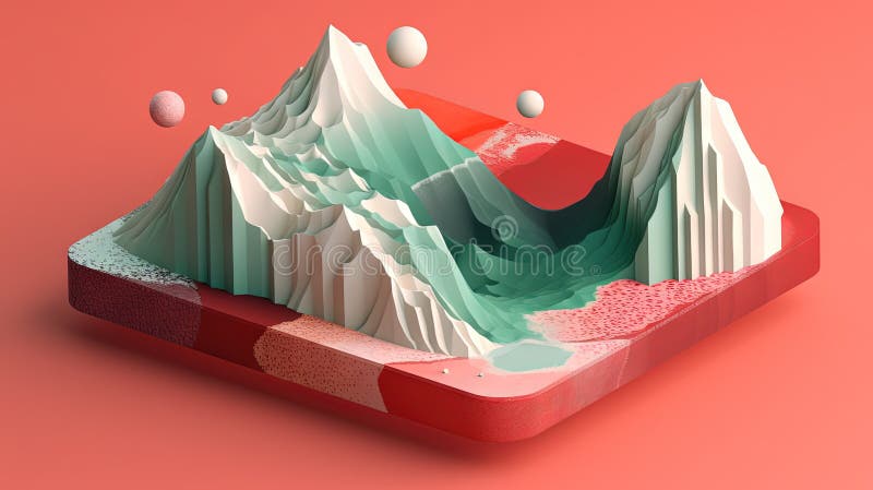 Abstract Virtual Isometric Terrain with Mountains. Slice of Topographic ...