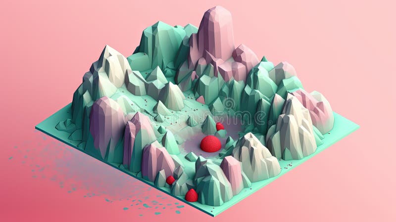 Abstract Virtual Isometric Terrain with Mountains. Slice of Topographic ...