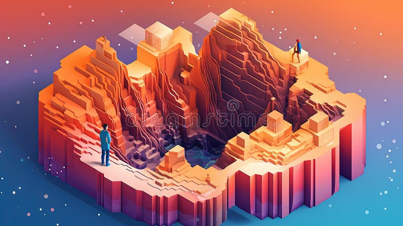 Abstract Virtual Isometric Terrain with Mountains. Slice of Topographic ...