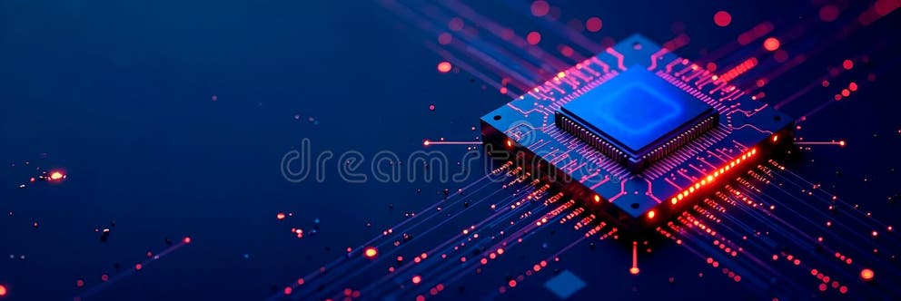 Abstract Virtual Micro Chip Banner, Artificial Intelligence and Machine ...