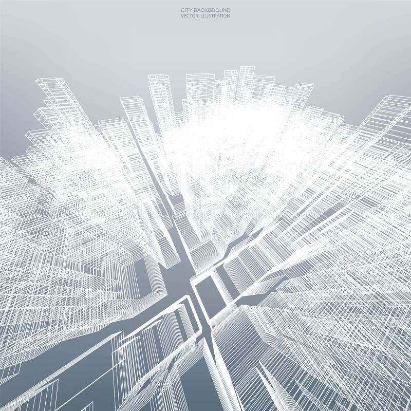 3D Render of Building Wireframe Structure. Vector Architectural Stock ...