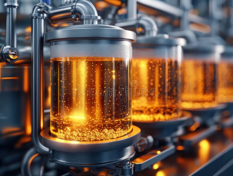 Abstract Visual of Craft Beer Brewing Process in Microbrewery, Glowing ...